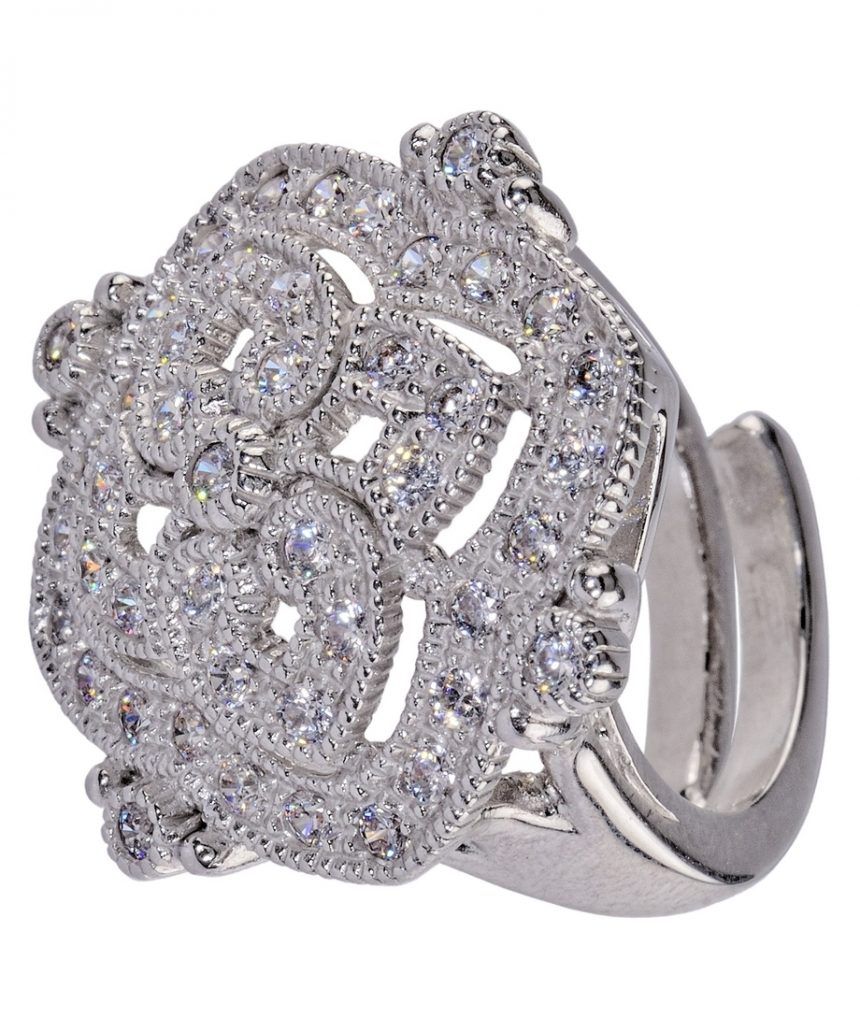 Anillo novia plata y circonitas Swarovski con acabado rodinado