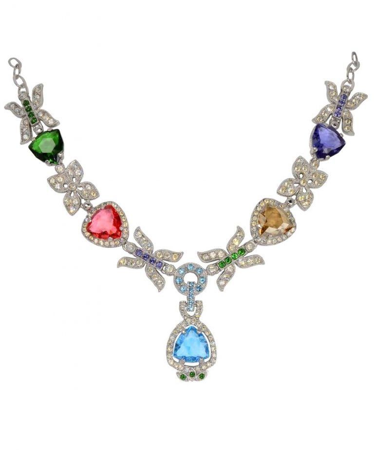 Collar novia de colores de plata rodinada con cristales Swarovski