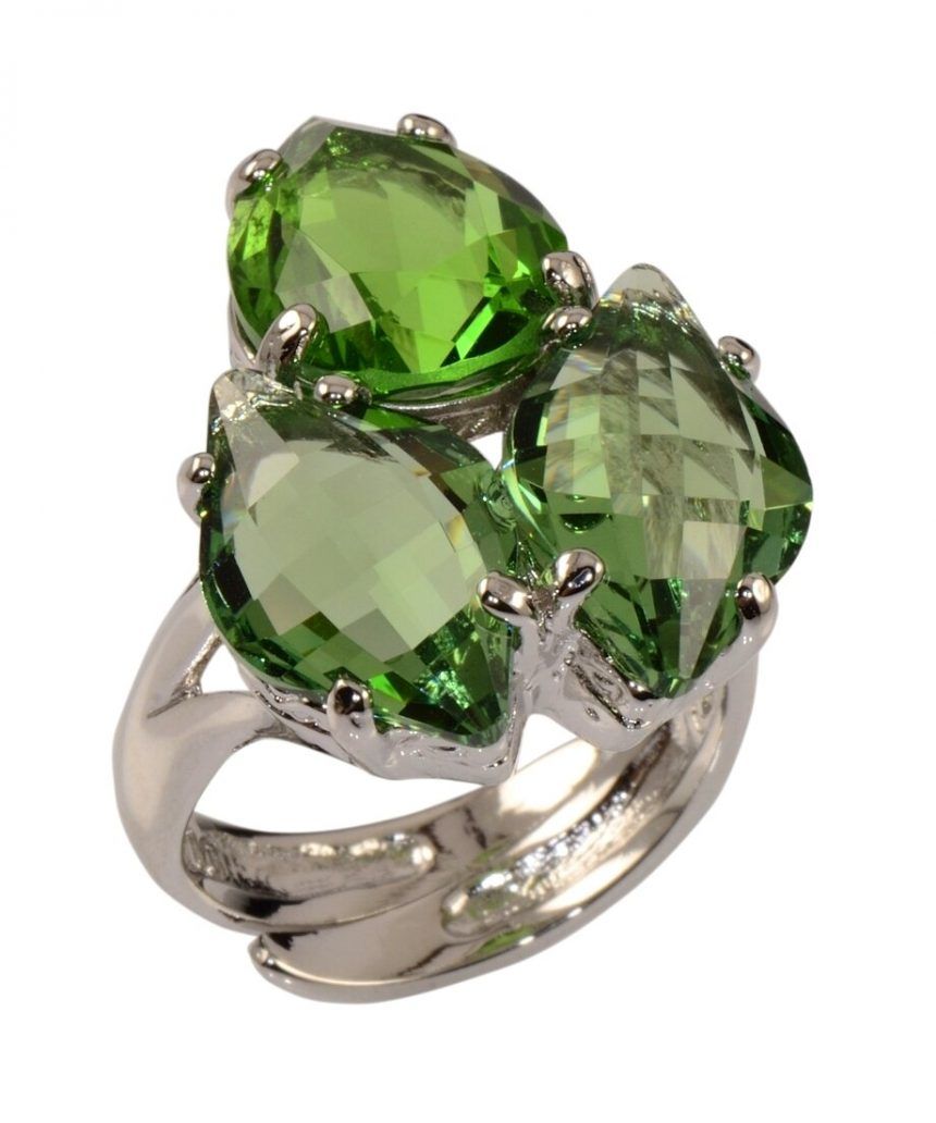 Anillo color verde de plata de primera ley bañada en rodio