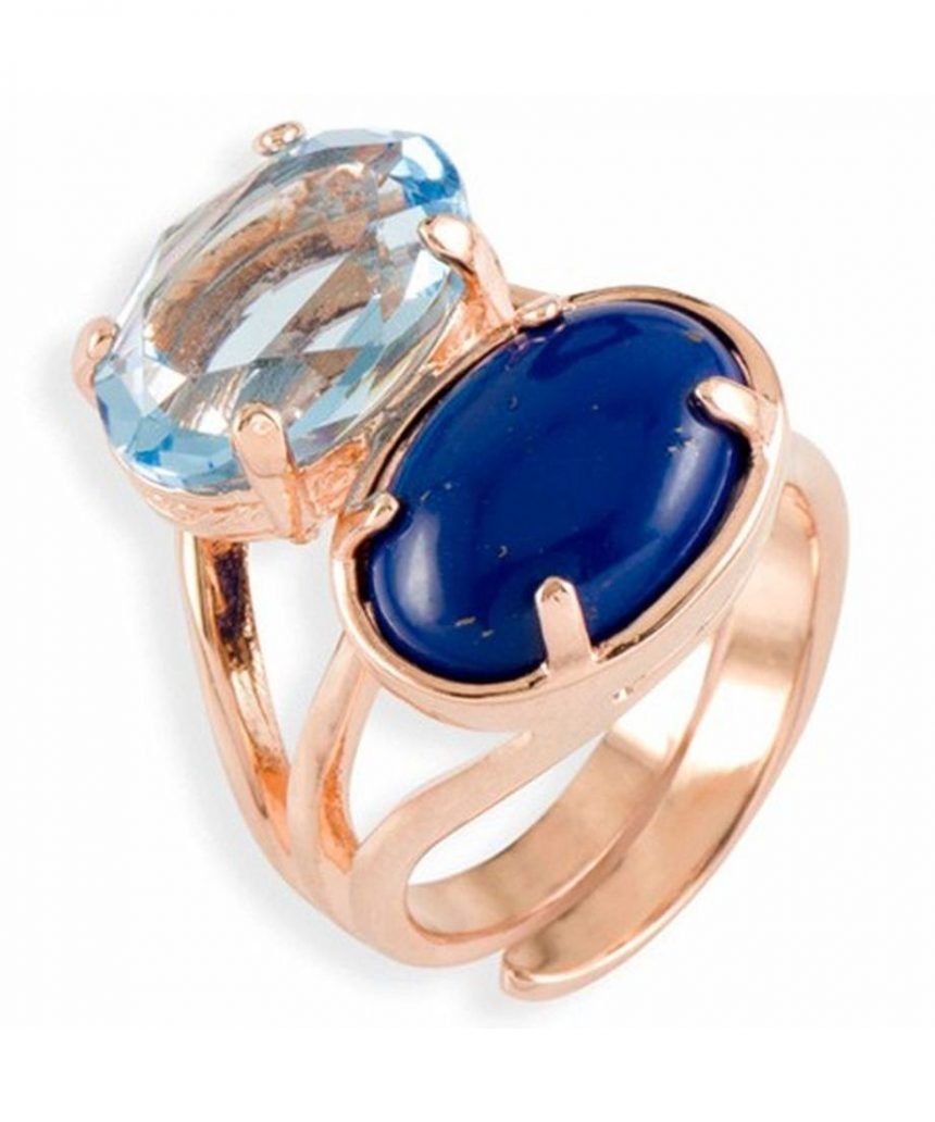 Anillo oro rosa con lapislázuli y Swarovski de plata de primera ley